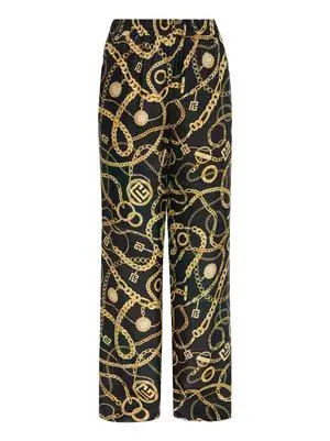 BALMAIN Chain-Print Silk Trousers