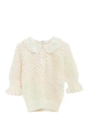 Chloé Lace-collar Open-knit Sweater - White