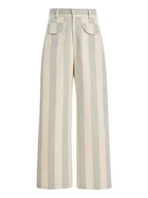 La Veste LA VESTE Striped Cotton High-Rise Cropped Pants Blue