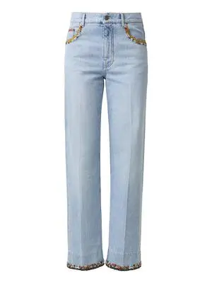Valentino Garavani Embroidered Straight-leg Jeans - Blue