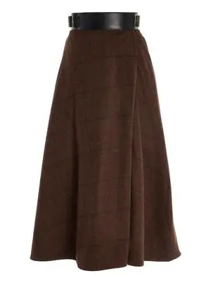 Adam Lippes Glen Plaid Cashmere Midi Skirt - Brown