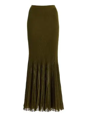 Ulla Johnson Vera Pleated Knit Maxi Skirt - Green