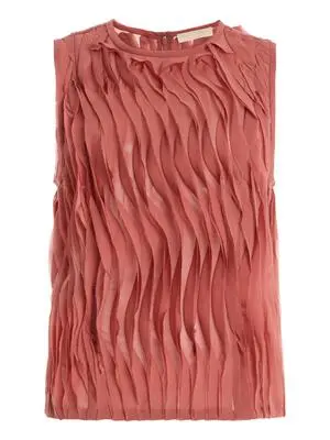 Ulla Johnson Celina Pleated Raw-edge Silk-blend Top - Pink