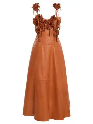 Ulla Johnson Sabrina Leather Midi Dress - Orange