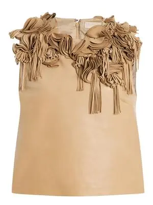 Ulla Johnson Marlowe Floral Leather Top - Off-white