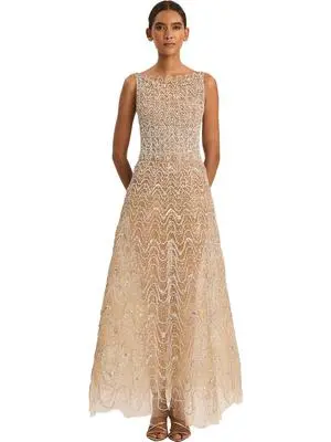Oscar De La Renta Embellished Tulle Gown - Silver
