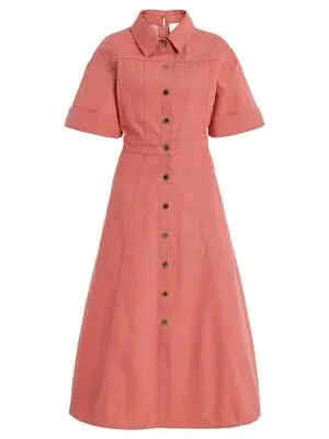 Carolina Herrera Button-front Denim Midi Shirt Dress - Pink