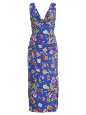 Carolina Herrera Gathered Cady Midi Dress Blue