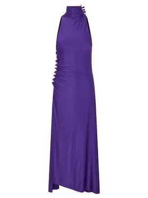 Rabanne Button-Embellished Stretch-Satin Halter Dress Purple