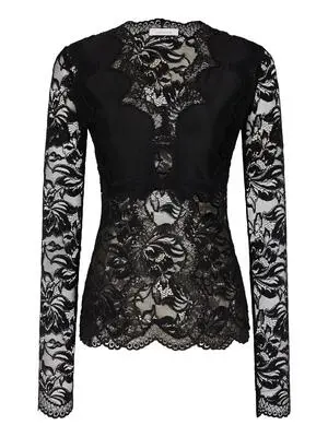 Rabanne Scalloped Stretch-lace Top - Black