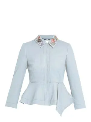 Erdem Wool Peplum Jacket Light Blue