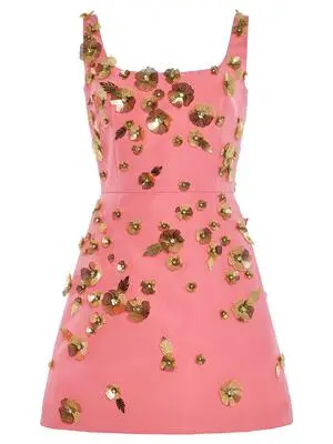 CAROLINA HERRERA Embellished Silk-Faille Mini Dress