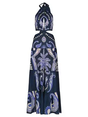 Johanna Ortiz Vintage Bloom Silk Maxi Dress - Navy