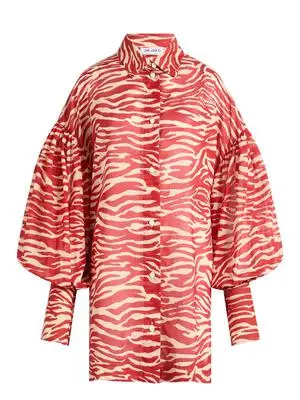 Attico Zebra Print Cotton Shirt - Red/milk