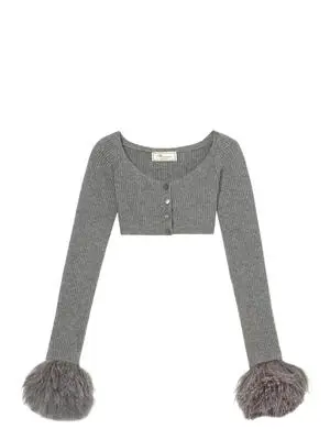 Blumarine Ribbed Cropped Cardigan - Grey