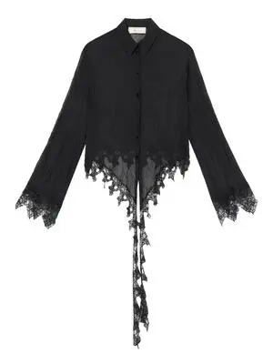 Blumarine Sheer Lace-detail Shirt - Black