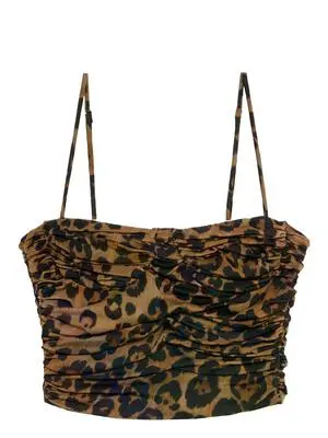 Blumarine Leopard-print Ruched Cropped Top - Brown
