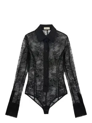 Blumarine Lace-panelled Shirt Bodysuit - Black