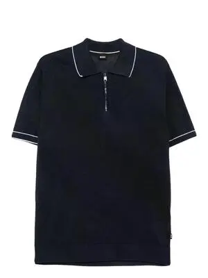 BOSS Half-zip Linen Polo Shirt - Blue