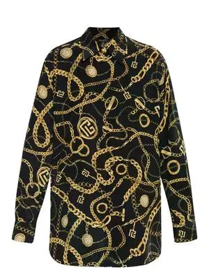 Balmain Chain-print Button-up Shirt - Black