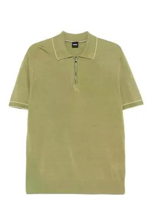 BOSS Half-zip Linen Polo Shirt - Green