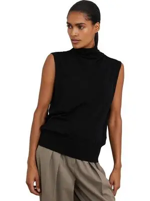 REISS Harper Wool Slouched Sleeveless Top - Black
