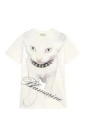 Blumarine Kitten-print Jersey T-shirt - White