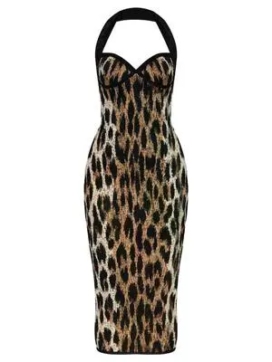 Balmain Halterneck Leopard-print Midi Dress - Brown