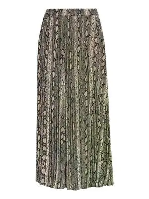 MICHAEL KORS Pleated Snakeskin-Print Midi Skirt