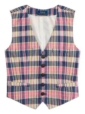 Ralph Lauren Plaid Cotton Vest - Pink Yellow Navy Multi