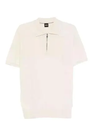 BOSS Half-zip Polo Shirt - White