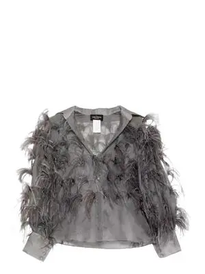 ISABEL SANCHIS Long-sleeved Button-down Shirt With Feather Detailing - Grey