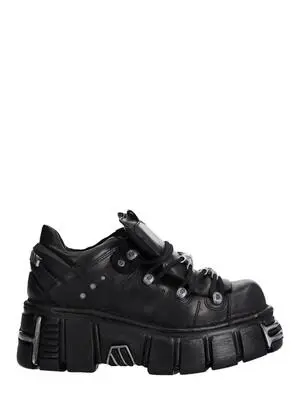 NEW ROCK Metallic Lace-up Platform Sneakers - Black