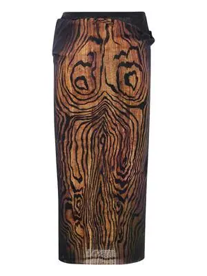 JEAN PAUL GAULTIER Wood-Print Draped Skirt Brown