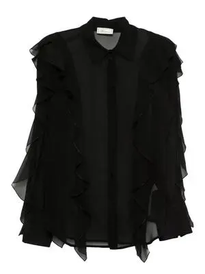 Blumarine Ruffled Silk Shirt - Black
