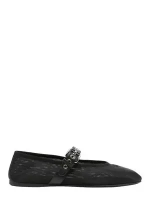 Miu Miu Mesh Ballet Flats With Buckle Strap - Black