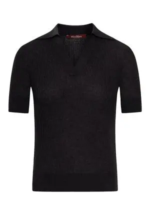 Max Mara Ribbed V-neck T-shirt - Black