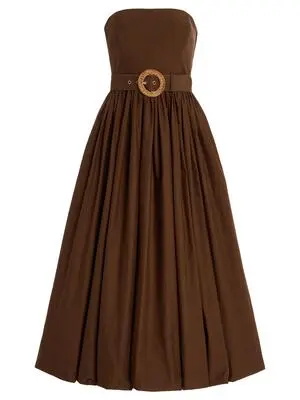 Cara Cara Anisha Belted Strapless Linen Midi Dress - Brown