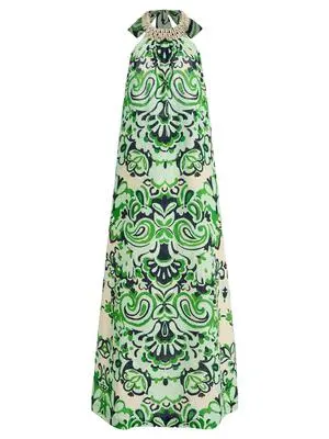 Cara Cara Aimee Seashell-detailed Printed-linen Maxi Dress - Green