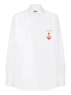 Gucci Anchor-embroidered Cotton Shirt - White