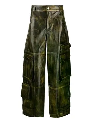 Gcds Rub-off Ultracargo Leather Trousers - Black