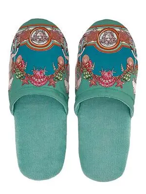 Versace Coral Theatre Terry Bath Slippers - Sea Green+dark Sea Green