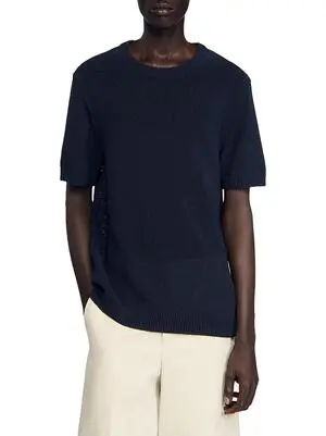 Sandro Regular Fit Lightweight Fine Knit Tee - Navy Blue
