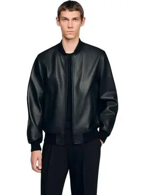 Sandro Leather Bomber Jacket - Black