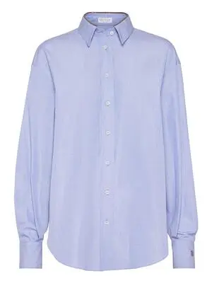 Brunello Cucinelli Cotton Shirt With Monili Detail - Azure
