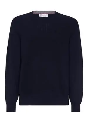 Brunello Cucinelli English Rib Knit Crewneck Sweater - Navy Blue