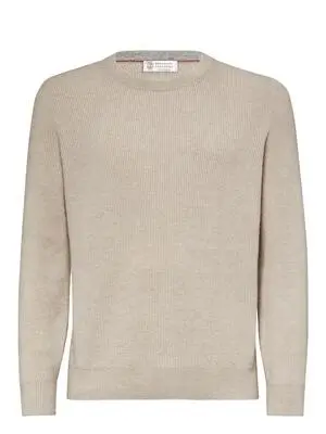 Brunello Cucinelli English Rib Knit Crewneck Sweater - Sand