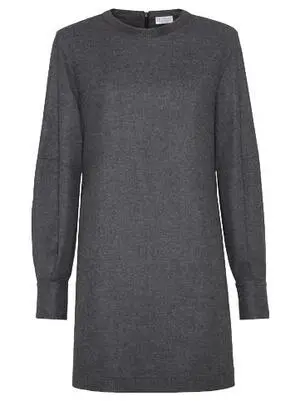 Brunello Cucinelli Twill Flannel Dress With Monili - Lead
