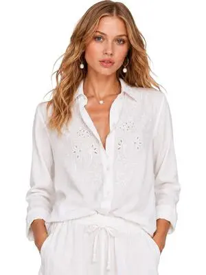 Calypso St. Barth Lucille Embroidered Eyelet Button-front Shirt - White
