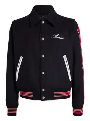 Amiri Wool-blend Bones Varsity Jacket - Black